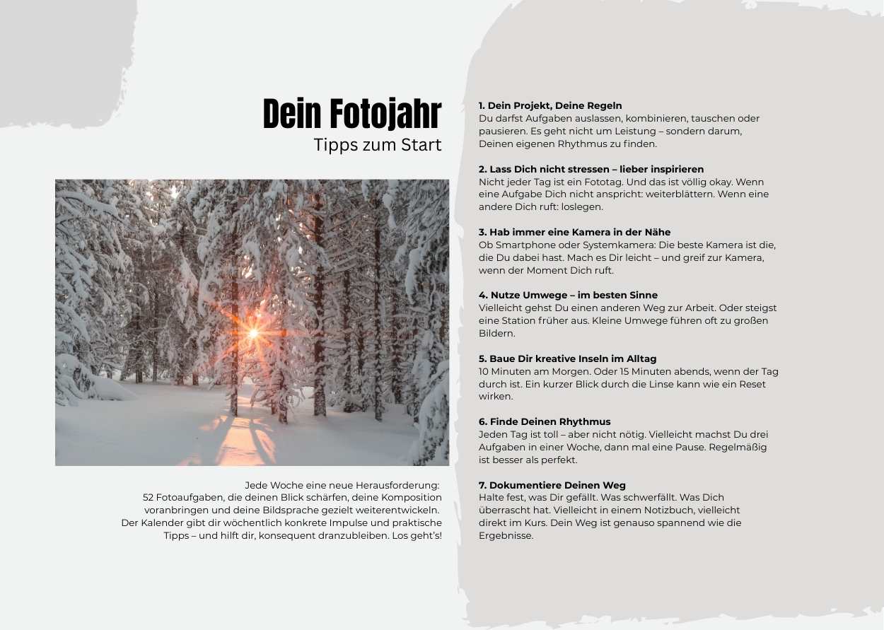 Dein Fotojahr 2026 Masterkit: 52 Wochen. 52 Aufgaben.